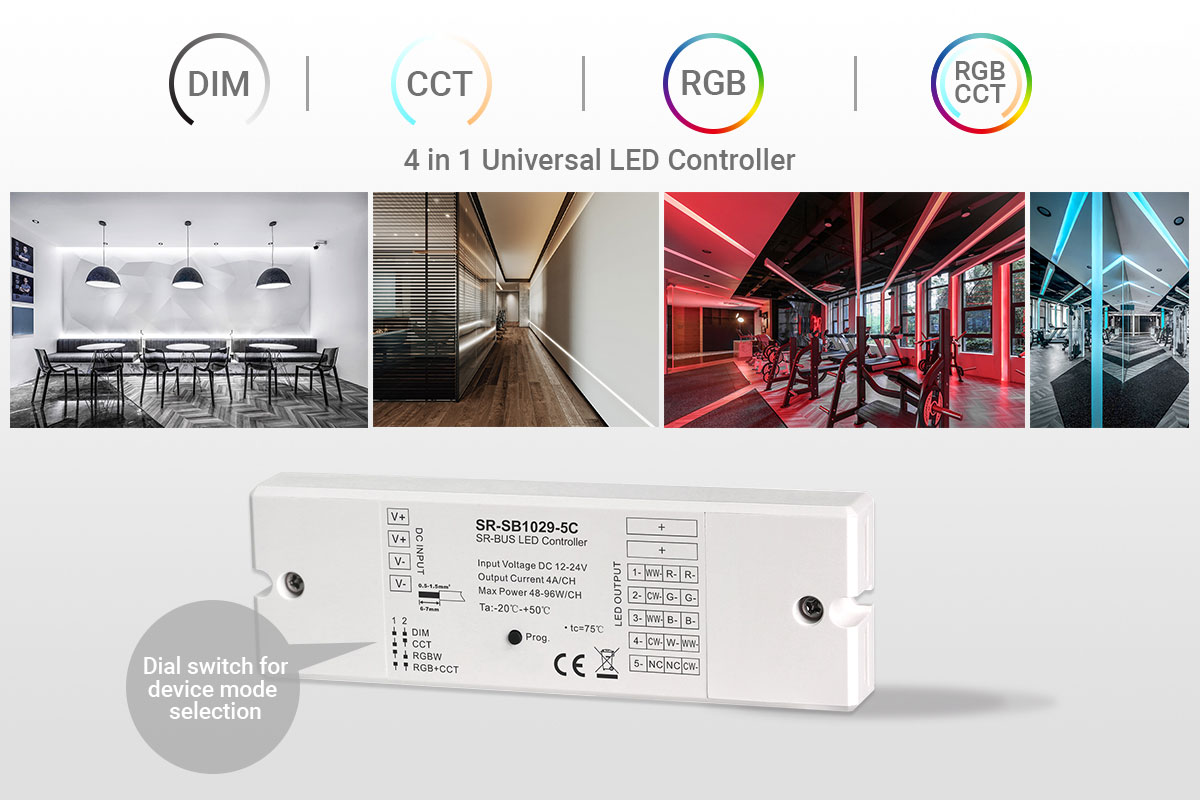 Controlador LED DIMMABLE CCT RGBW RGB+CCT POR RF+BLE | 4 en 1 CC