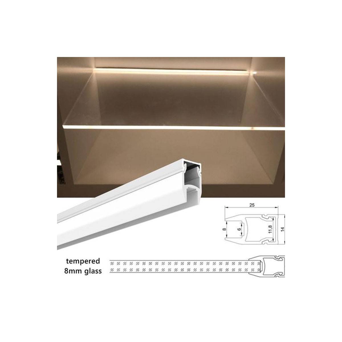 Profilo in alluminio vetro e ripiano 25x14mm (2m) - Profili per strisce LED