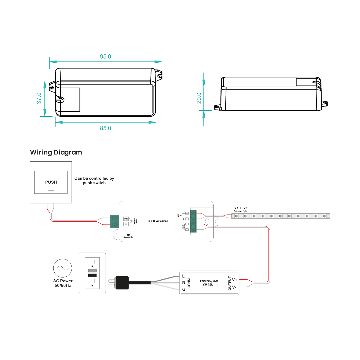 Controller driver PWM 12-36V DC - Perfect RF LED Dimmer